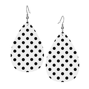 Faux Leather Earrings Black White Polka Dot Teardrop Dangle Earrings For Women