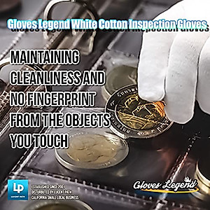 6 Pairs (12 Gloves) - Gloves Legend 100% Cotton White Gloves For Work Safety Jewelry Coin Silver Inspection For Men - Size XL