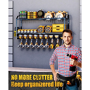 JOIRACK Power Tool Organizer Wall Mount,Drill Holders Wall Mount,Garage Tool Organizers,Power Tool Storage Rack,Powertool Organizer (3 Tiers 9 Drill Holder, 32 IN)