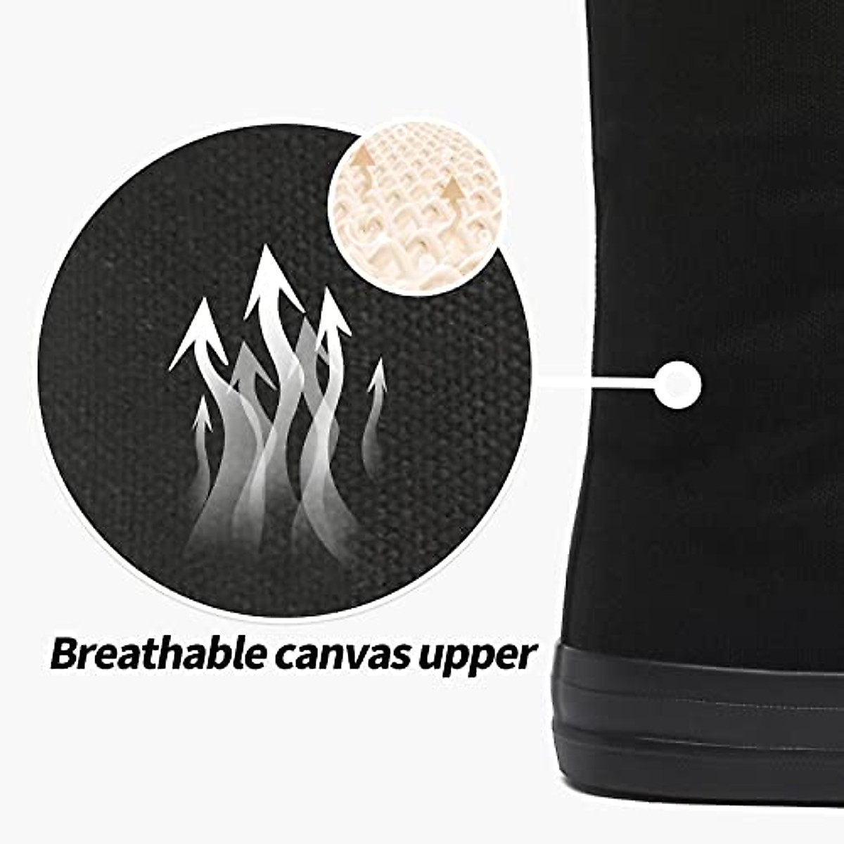 ZGR Women’s Canvas High Top Shoes Knee High Boots Fashion Girl Fancy Scool Shoes White And Black Lace Up Zipper Sneakers For Women(Black;US09.5)