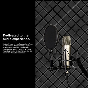 Fstop Labs Acoustic Panels 2" X 12" X 12" Acoustic Foam Panels, Beveled 9 Block Tiles, Sound Panels wedges Soundproof Foam Sound Insulation Absorbing (12 Pack, Black)