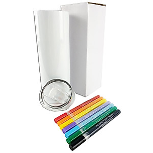 Create Your Own Personalized Gifts, White 20 oz Insulated Tumbler Mug with Lid, Set of 7 Acrylic Paint Pens (1 Tumbler | 1 Marker Set)