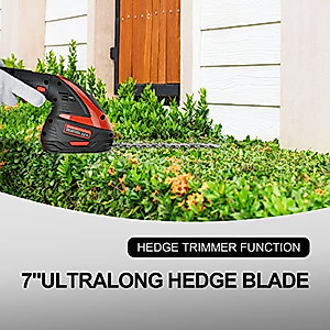 PULITUO Cordless Hedge + Grass Trimmer 2-in-1, Electric Power Bush Shrub Trimmer with 2 Pcs 2000mAh/12V Battery, 1-Hour Fast Charger