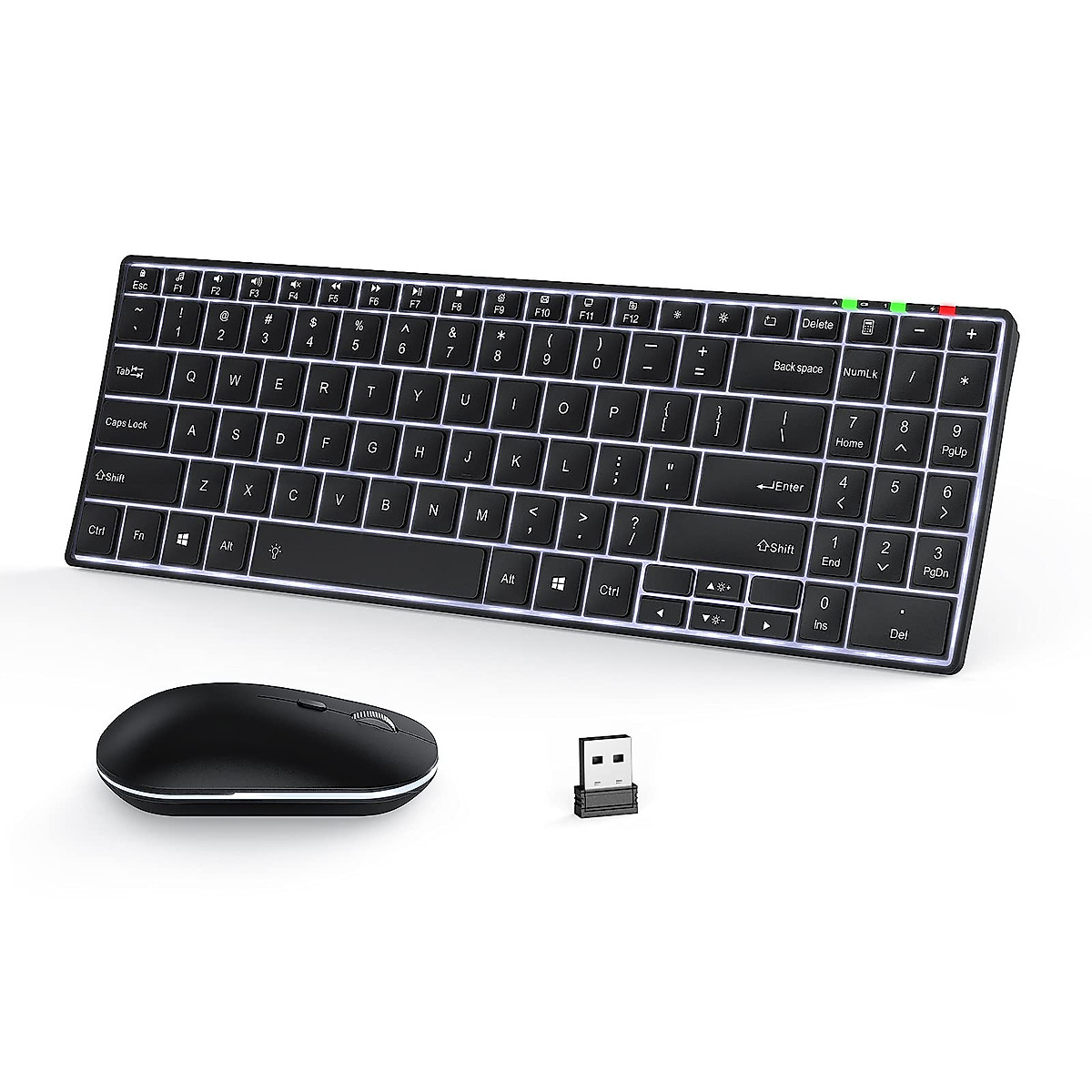 Wireless Rechargeable Keyboard and Mouse Combo Backlit, SURPAO Illuminated Ergonomic Keyboard and Mouse Set, 2.4G Ultra-Thin Portable Silent Keyboard Mouse for Computer/Laptops/Windows/Smart TV, Black