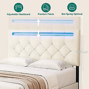 YITAHOME Bed Frame Queen Size, Led Bed Frame with 4 Storage Drawers, Adjustable Upholstered Headboard Platform Bed with Wooden Slats Support, No Box Spring Needed, Beige