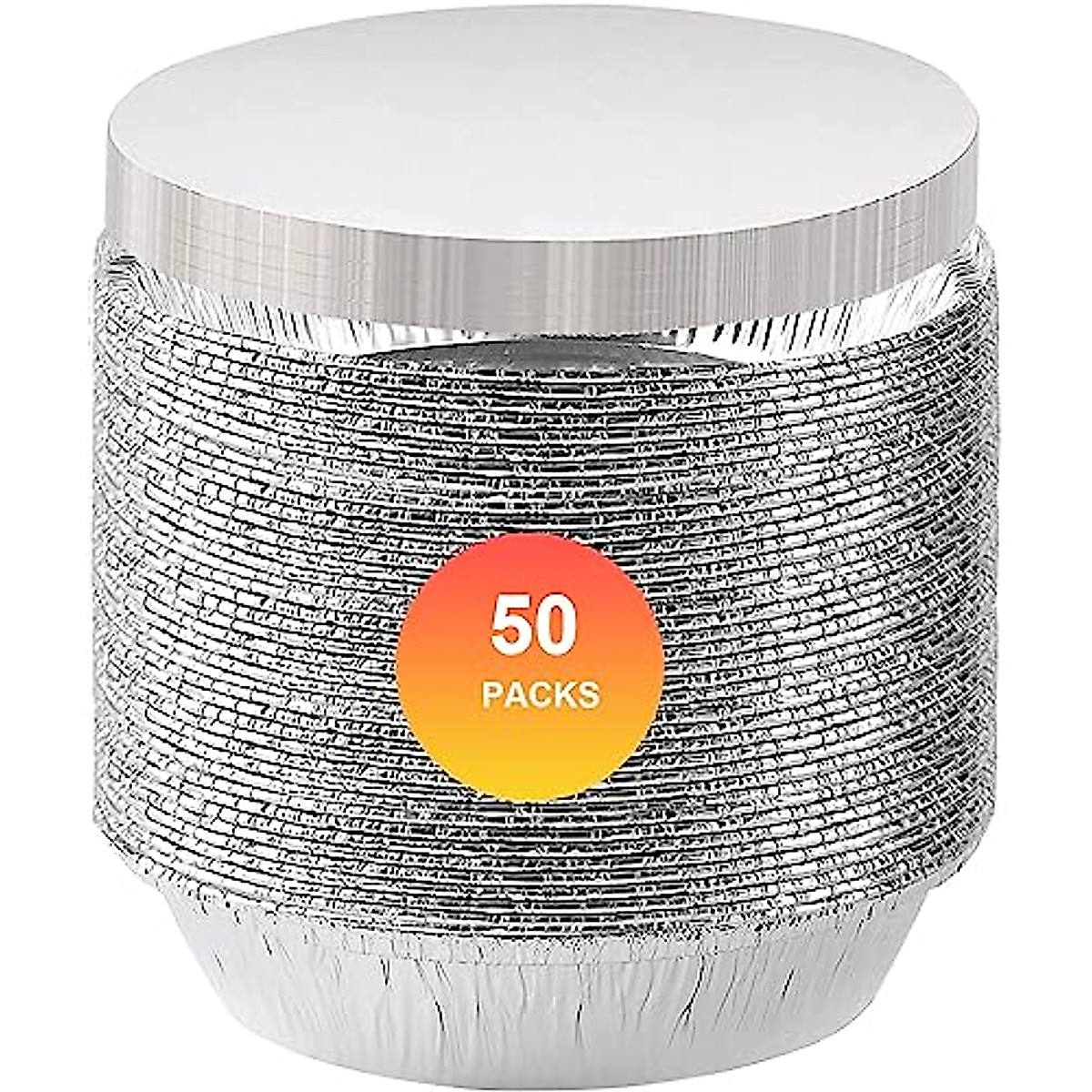 Forsone 50 Pack 8-Inch Round Aluminum Foil Pans With Lids Disposable Aluminum Tin Foil Cake Pans for Storage, Baking, Roasting, Meal Prep, Reheating, Freezer & Oven Safe