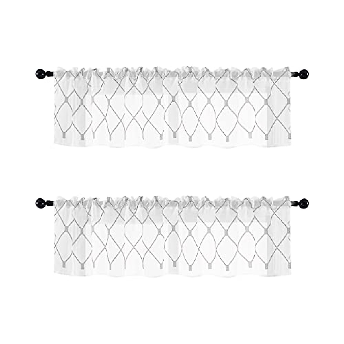 Top Finel White Kitchen Sheer Curtains Valances 18 Inch Length Embroidered Rod Pocket Small Window Curtains for Basement Bathroom, Set of 2
