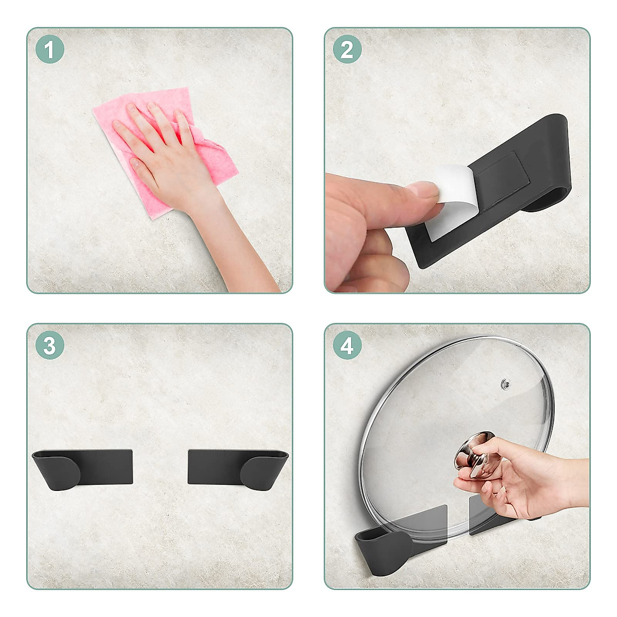 TOPINCN Pot Lid Holder, 6Pcs Household Punch‑Free Wall Mount Pot Lid Organizers Self Adhesive Pan Pot Lid Storage Rack Cabinet Doorback Organizer Kitchen Utensil Hanger for Home Kitchen Wall, Black