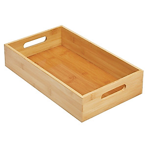 mDesign Wide Bamboo Kitchen Cabinet & Fridge Drawer Organizer Tray - Storage Bin with Handles for Cutlery, Serving Spoons, Cooking Utensils, Appliances - Echo Collection, Natural Wood