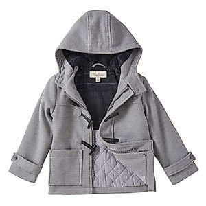 Cremson Boys Classic Wool Look Winter Duffle Toggle Jacket Dress Coat Scarf Hood - Grey (Size 12)