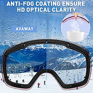 AVAWAY Rimless Ski Snow Goggles Pink, Oversized Detachable Magnetic Lens-UV Protection Anti Fog Winter Sports Safety Glasses