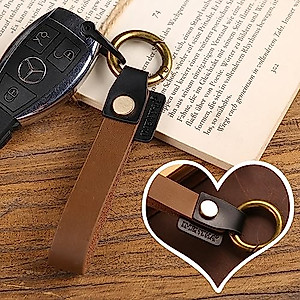 Imentha Leather Keychain, Universal Key Fob Keychain, Leather Key Chain Strap for Car Keys and Home Keys, Ideal for Men and Women, Brown