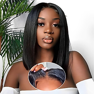 U Part Human Hair Wig Short Straight Bob Wigs Human Hair for Black Women Brazilian Straight Bob Wigs 150% Density Natural Color Clip in U Part Wigs Supernova Hair (8 Inch)