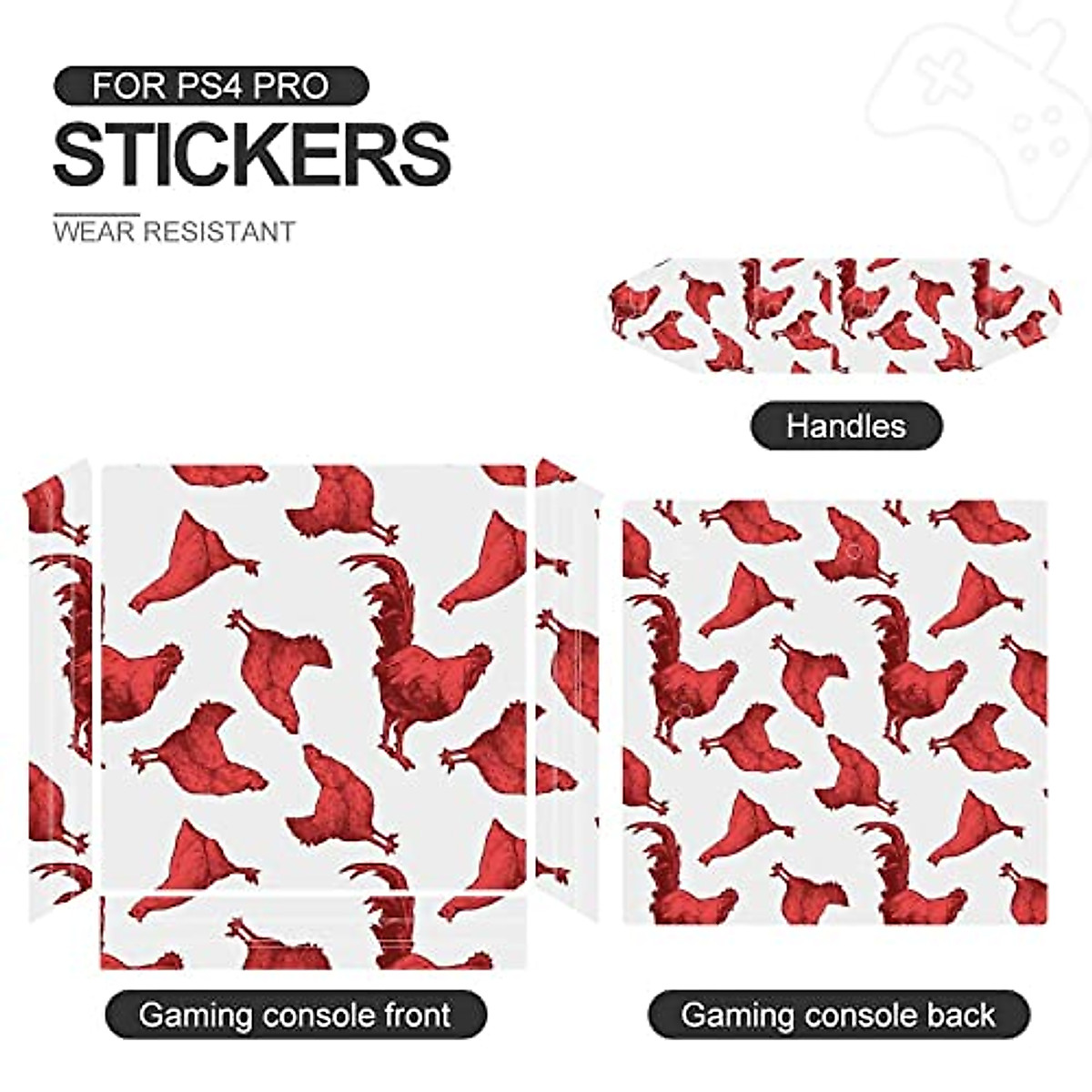Red Hens and Cock Sticker for P-S4 Controller Full Protective Skin Cover Design Wrap Decal Sticker Compatible with P-S4 Print