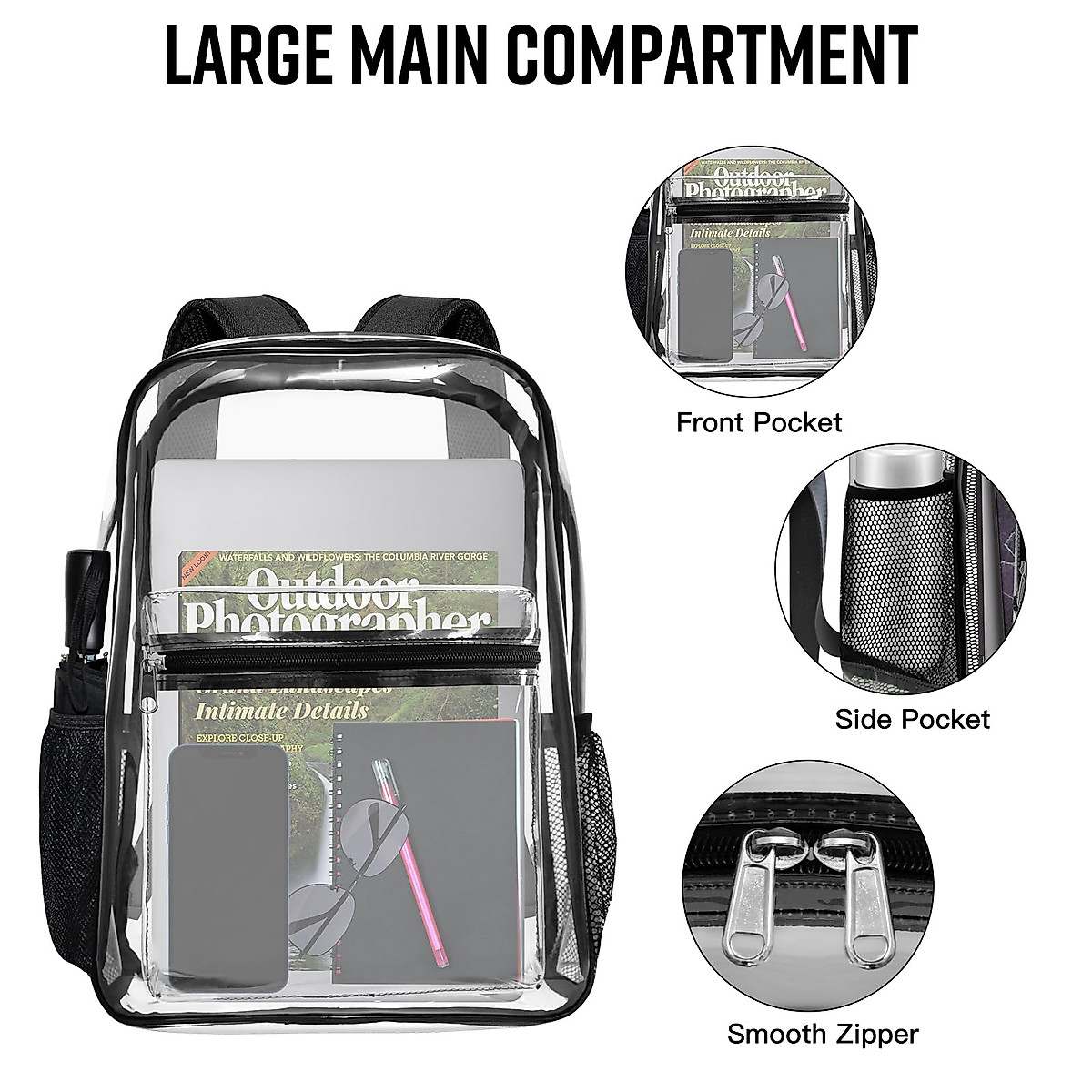 AZKAQA Clear Backpack Transparent See Through Backpack for Security Sports Work Travel Stadium Casual Daypack Backpacks