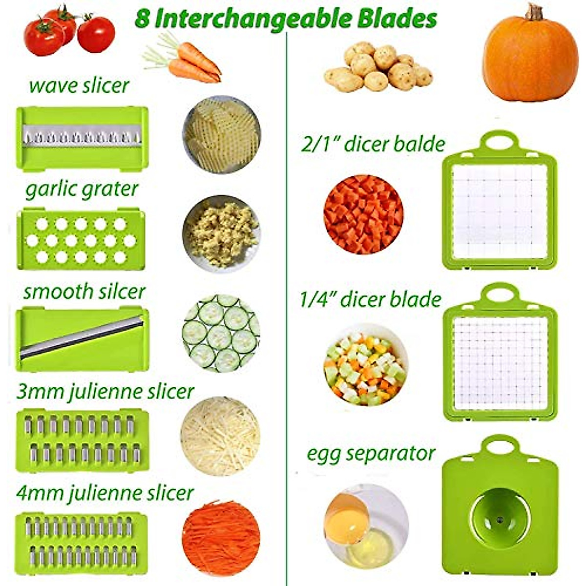 12 in 1 Vegetable Chopper, Heavy Duty Mandoline Slicer Potato Onion Chopper Food Chopper Veggie Chopper with Vegetable Peeler, Hand Guard and Container (Black)