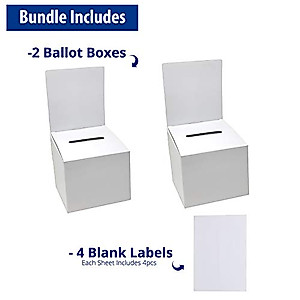 ALBEN Ballot Box for Suggestions Donations Raffles White Glossy Cardboard Boxes with Removable Header in Medium Size 6x6x6 inches with Slot for Tickets and More (2 Pack)