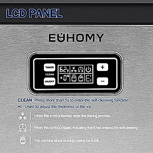 EUHOMY Commercial Ice Maker Machine, 100lbs/24H Stainless Steel Under Counter ice Machine with 33lbs Ice Storage Capacity, Freestanding Ice Maker.