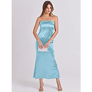 ANRABESS Women's Summer 2023 Satin Cocktail Party Maxi Dress Sexy Cutout Strapless Bodycon Corset Elegant Evening Gown Wedding Guest Fall Trending Club Maxi Dresses 941danlan-S Light Blue