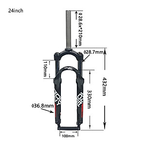 ZNND 24" Mountain Bike Suspension Fork, Aluminum Alloy Disc Brake Shoulder Control Damping Adjustment 1-1/8" Travel 100mm (Color : A, Size : 24inch)