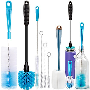 Holikme 8 Pack Bottle Brush Cleaning Set, Long Handle Bottle Cleaner for Washing Narrow Neck Beer Bottles, Wine Decanter, Narrow Cup, Pipes, Hydro Flask Tumbler, Sinks, Cup Cover, Blue