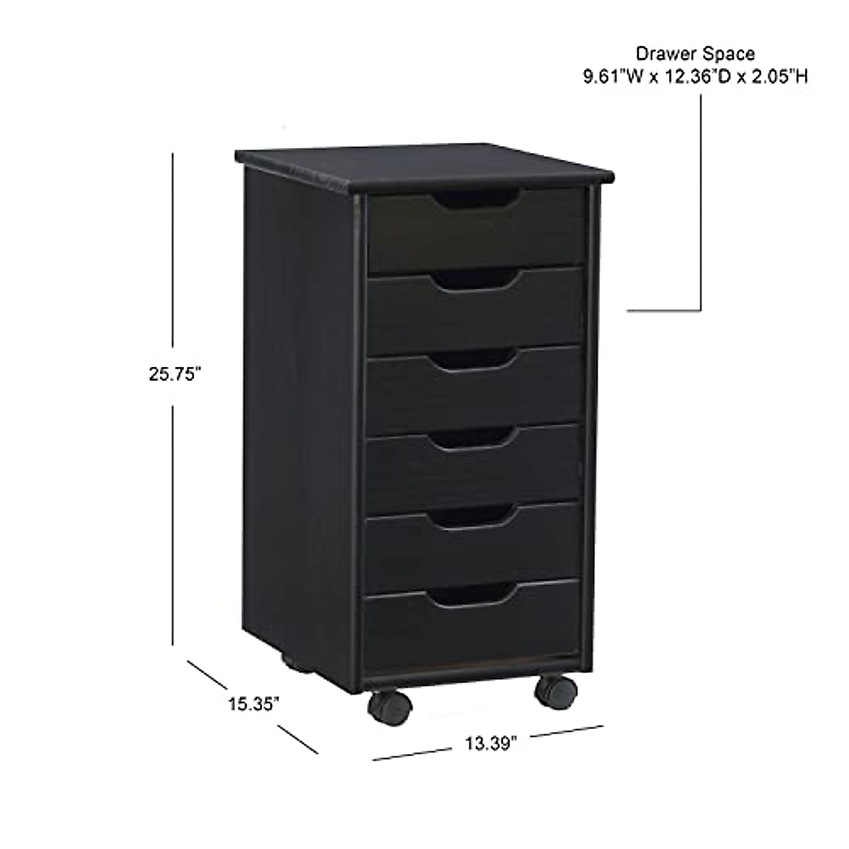 Linon Six Drawer Rolling Storage Corinne Cart, Black 6