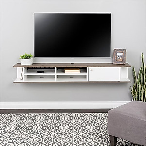 Prepac Wall Mounted Media Console with Door, Drifted Gray and White