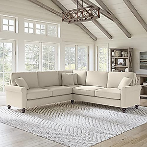 Bush Furniture Hudson L Shaped Sectional Couch, 99W, Cream Herringbone