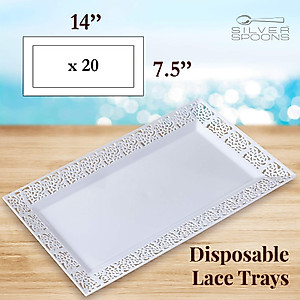 Silver Spoons DISPOSABLE LACE TRAYS | for Upscale Wedding and Dining | 6 pc | White | 14” x 7.5” -