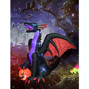 TRMESIA 8Ft Halloween Inflatable Huge Dragon Decoration Outdoor,Halloween Blow up Dragon for Indoor Backyard Garden Lawn Decoration Holiday Outside Yard Display Dinosaur Inflatable for Party