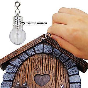 Juegoal Fairy Gnome Home Miniature Window and Door with Litter lamp for Trees Decoration, Glow in Dark Fairies Sleeping Door and Windows, Yard Art Garden Sculpture, Lawn Ornament Décor