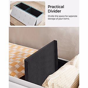 SONGMICS 43 Inches Folding Storage Ottoman Bench, Storage Chest, Footrest, Coffee Table, Padded Seat, Faux Leather, Holds up to 660 lb, White ULSF702