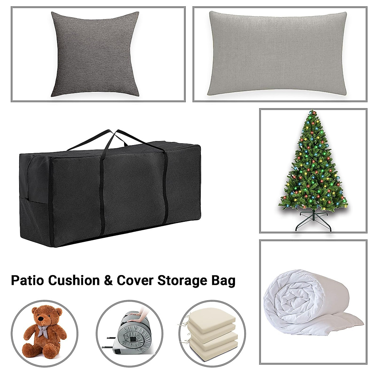 Turtle Life Cushion Storage Bag, Outdoor Patio Heavy Duty Storage Bag with Zipper and Handle, Black