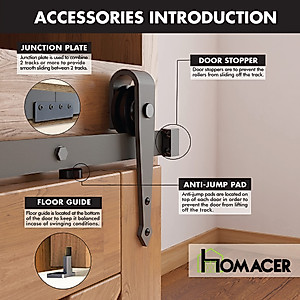 Homacer Mini Black Rustic Non-Bypass Sliding Barn Door Hardware Kit, for Two/Double Doors, 54-inch Long Flat Track, Arrow Design Roller, Cabinet TV Stand Console Use…