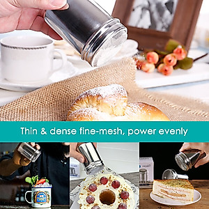 2 Stainless Steel Powder Shakers, SENHAI Mesh Shaker Powder Cans for Coffee Cocoa Cinnamon Powder with Lid, with 16 pcs Printing Molds Stencils
