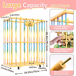 Extra Large Stuffed Animal Organizer, Bamboo Stuffed Animal Zoo Storage Cage, Stuffed Animal Holder with Wheels, Plush Toy Storage Organizer, Stuffed Animals Storage for Nursery Playroom