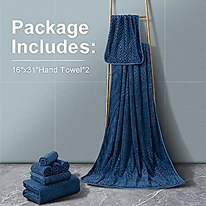 CHINO 2 Piece Navy Hand Towels, 700 GSM, 16"x31" with Diamond Pattern-Soft, Highly Absorbent, Quick Drying Microfiber Hand Towel for Bathroom, Beach, Travel, Fitness, Yoga