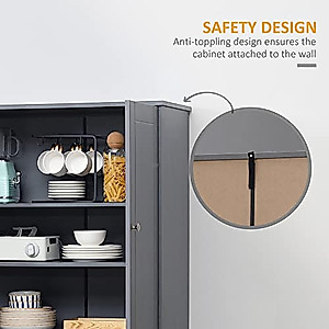 HOMCOM 72" Freestanding Kitchen Pantry Cabinet with 2 Large Double Door Cabinets and 1 Center Drawer, Grey
