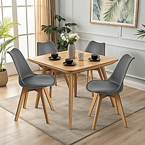 CangLong Mid Century Modern Side Chair with Wood Legs for Kitchen, Living Dining Room, Set of 2, Grey