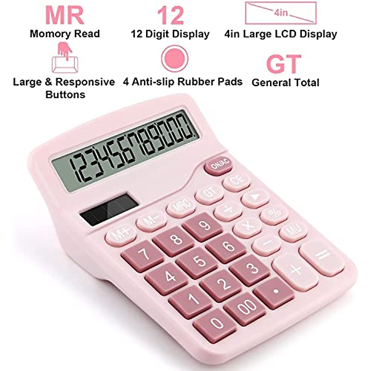 KOFFNIA Basic Desktop Calculator with Big Button Large Display (Pink)