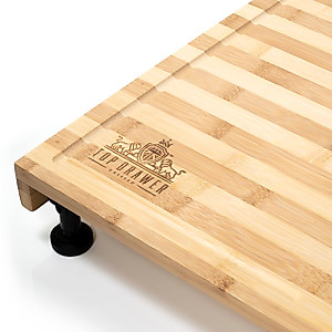 Top Drawer British Extra Large Wooden Stovetop Cover - Bamboo Wood Stove Cutting Board and Chopping Block with Adjustable Legs for Kitchen, RV or Camper - Complete with Cutting Board Sponge Applicator