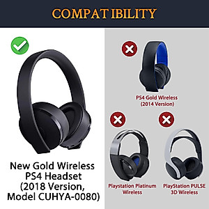 SOULWIT Replacement Earpads for Sony New Gold Wireless PlayStation PS4 (2018 Version) Headset, Ear Pads Cushions with High-Density Foam (CUHYA-0080 CG Black)