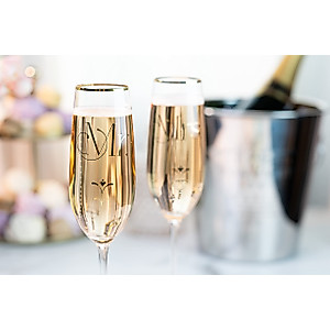 SAY HO UM Luxury Crystal Wedding Champagne Glasses for Toasting | Gold Mr Mrs Toast Flutes Set for Bride and Groom | Elegant Gift for His and Hers Engagement, Bridal Shower, Couple Anniversary