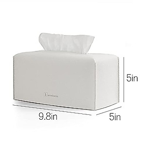 GOODSDECO PU Leather Tissue Box Cover Rectangle - Modern Tissue Box Holder Organaizer for Home Office Bathroom Car, Pastel Organaizer (White)