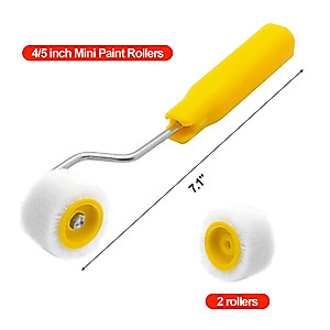 MingQiEven 4/5 inch Mini Paint Rollers for Touch up Trim Edge or Corner, Extra Small Paint Wool Brushes, Tiny Painting Tool(1 Brush +2 Rollers)