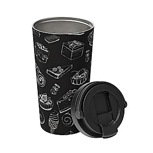 WANGXUEE Pastries On Chalkboard Print 500ml Stainless Steel Travel Tumbler Double Wall Vacuum Insulated Coffee Mug