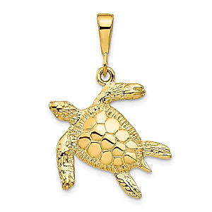 IceCarats 10K Yellow Gold Sea Turtle Necklace Charm Pendant 32mm x 21mm Only