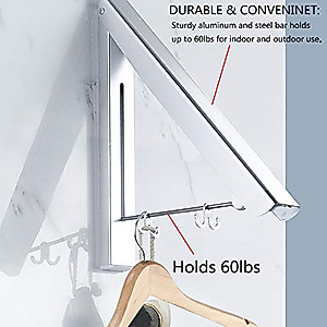 SCLX Retractable Clothes Rack - Wall Mounted Folding Clothes Hanger Drying Rack for Laundry Room Closet Storage Organization, Aluminum, Easy Installation (Silver)