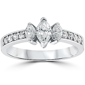 P3 POMPEII3 1ct 3-Stone Marquise Diamond Engagement Ring 14K White Gold - Size 8
