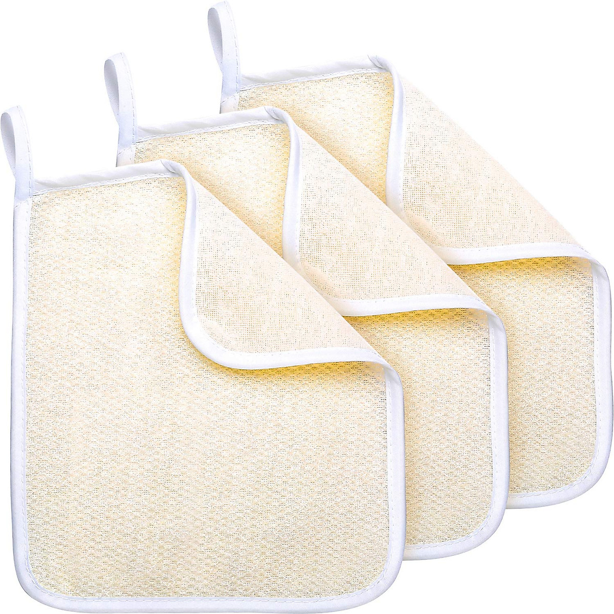 Exfoliating Face and Body Wash Cloths Towel Soft Weave Bath Cloth Exfoliating Scrub Cloth Massage Bath Cloth for Women and Man (3 Pack Exfoliating Side and Soft Terry Side Cloth)